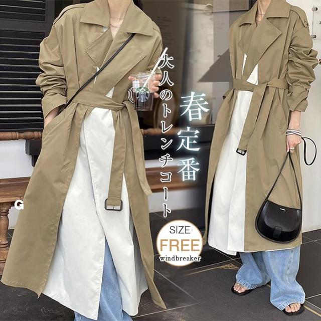 【ほっち】スプリングコート レディース トレンチコート 春コート ロングコート 春 秋 アウター とろみ感 上品 チェスターコート 通勤 高級感 大人 オシャレ ゆったり