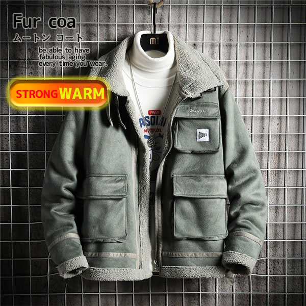 【ほっち】ムートンコート メンズ ボアジャケット フェイクムートン ショート丈 ブルゾン フード付き 防寒ジャケット ジャンパー ブルゾン 暖かい 通勤 通学