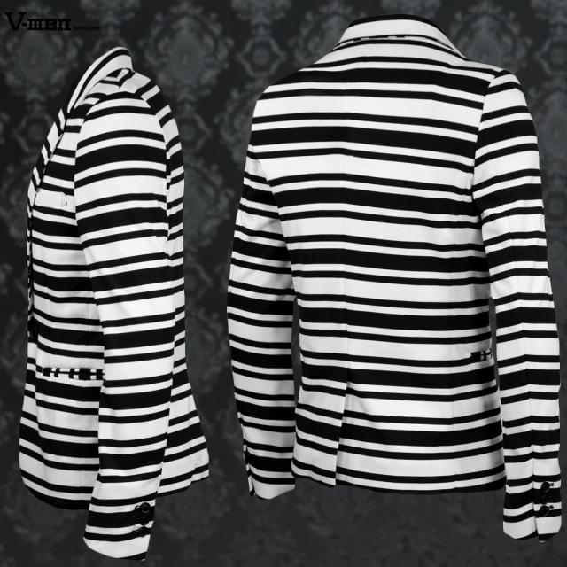 カットジャケット ボーダー メンズ ノッチドラペル シングル 1釦 長袖