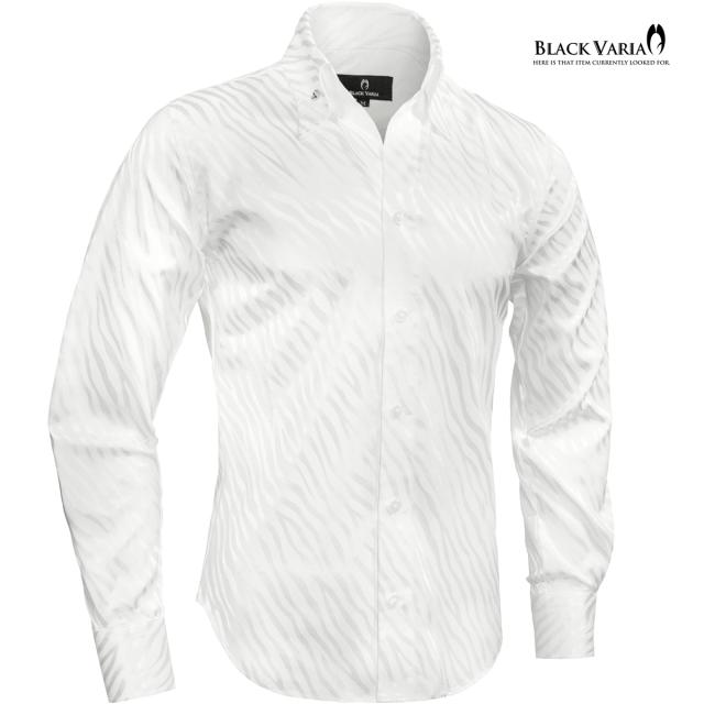 サテンシャツ ドレスシャツ スワロフスキー釦 スキッパー ゼブラ柄