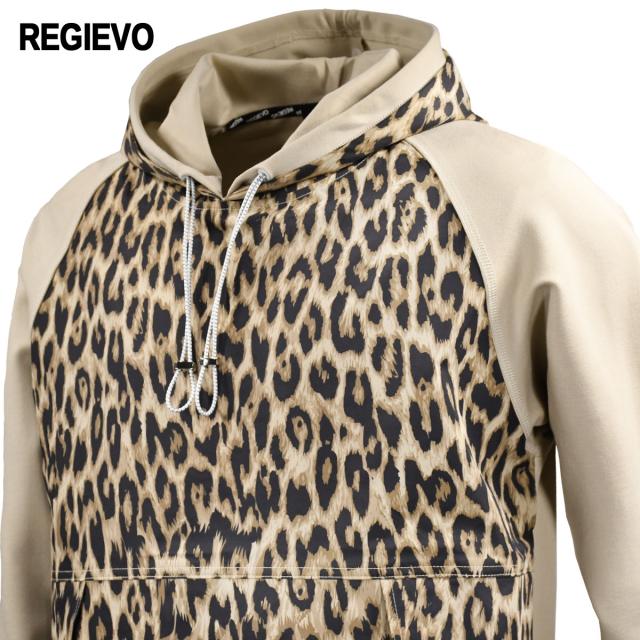 プルパーカー レオパード柄 ダブルフード プルオーバー 長袖 メンズ