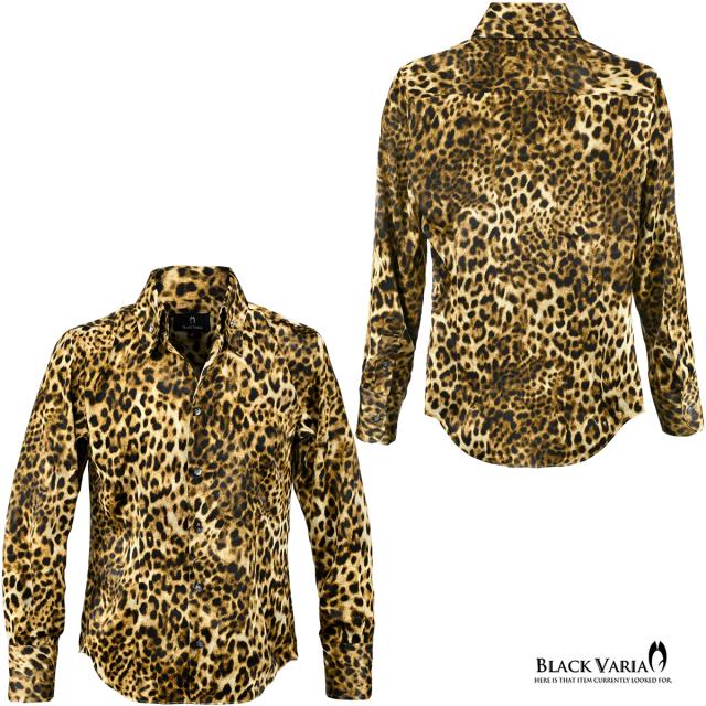 シャツ スキッパー ヒョウ柄 ドレスシャツ ボタンダウン 日本製 サテン