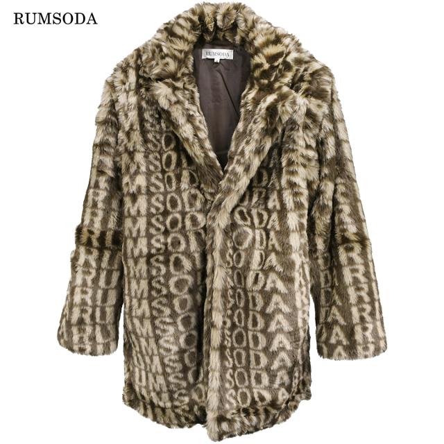 ファーコート テーラードカラー ロゴ柄 メンズ フェイクファー (ブラウン茶) 129123