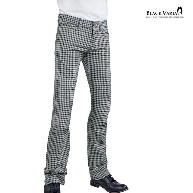 ロングパンツ チェック柄 ブーツカット メンズ 日本製 ローライズ ボトムス シューカット mens(グレー灰ギンガムチェック) 232101