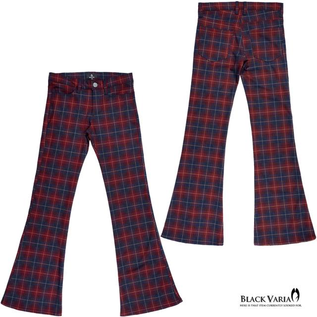 ベルボトム タータンチェック ブーツカット メンズ フレア ストレッチ