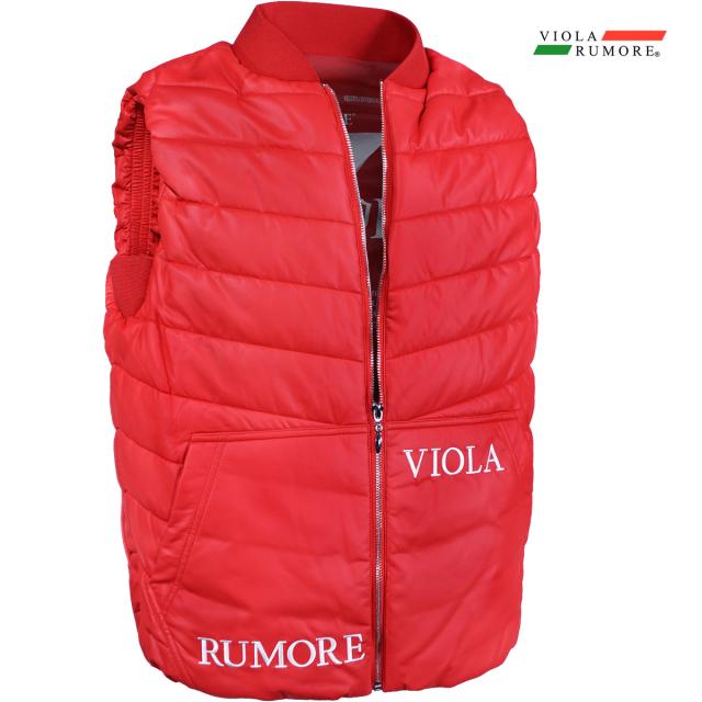 VIOLA rumore ヴィオラ ビオラ 薄中綿ベスト PUレザー 刺繍 メンズ アウター シンプル フルジップベスト(レッド赤) 52104