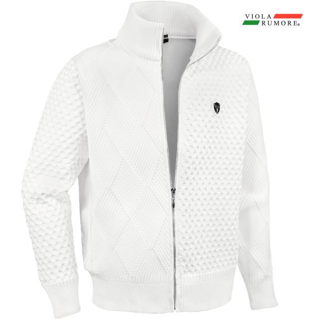 VIOLA rumore ヴィオラ ビオラ ニット フルジップアップ ケーブル編み メンズ ライトアウター ニットジャケット mens(ホワイト白) 52137