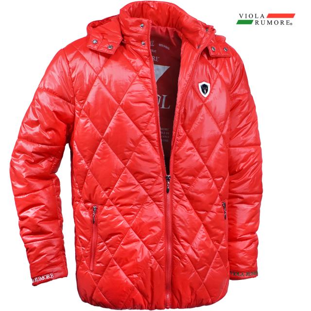 VIOLA rumore ヴィオラ ビオラ 中綿ジャケット フード付き ソフトナイロン PUレザーロゴ 刺繍 メンズ(レッド赤) 52103