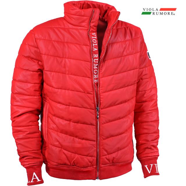 VIOLA rumore ヴィオラ ビオラ 薄中綿ジャケット PUレザー 袖口ロゴ ジャガードリブ メンズ ダウンジャケット(レッド赤) 52106
