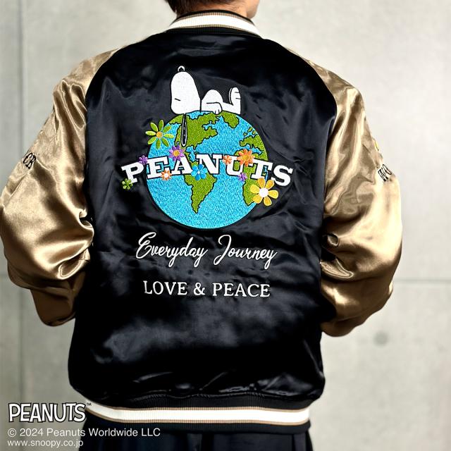 SNOOPY Flag Staff リバーシブル LOVE＆PEACE スカジャン スヌーピー(ブラック黒ゴールド金ネイビー紺) 451091