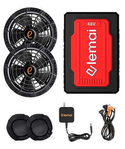 [ELEMAI] 【2025モデル48V業界最強】ファンバッテリーセット 2種類モード搭載 6段階風量調節 ファン付き作業服用 急速充電器付き 暑さ対策(黒羽根)