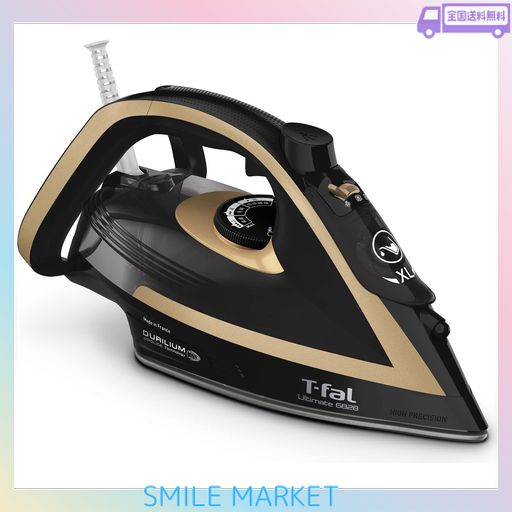 ティファール コード付き スチームアイロン パワフルスチーム 最大140G/分 エアーグライドかけ面 オートクリーン加工 「アルティメット」ブラック×ゴールド FV6828J0