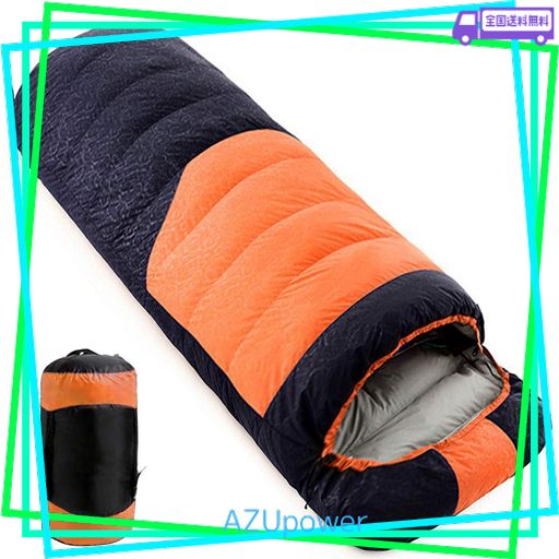 JUYEE 寝袋 冬用 ダウン シュラフ 冬 最低温度-25 キャンプ 羽毛寝袋 2人用 連結可能 2.7KG 大きいサイズ 封筒型 コンパクト 丸洗い 防寒 災害 車中泊 (2.7KG/橙+黒 右開き)