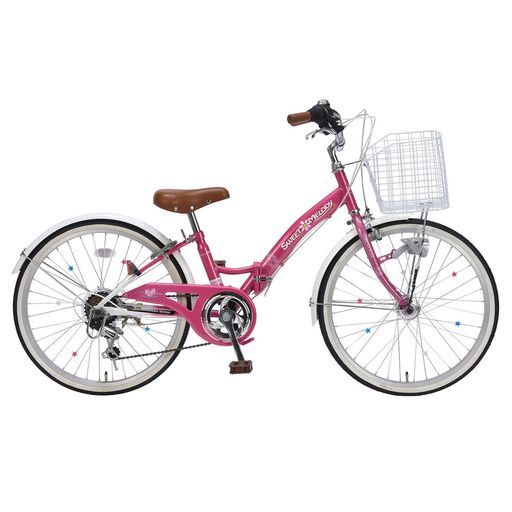 マイパラス(MYPALLAS)ジュニアサイクル 子供自転車 22インチ シマノ製6段変速 便利な折畳機能付 小学生 女の子用 LEDオートライト セミアップハンドルで乗りやすい! ワイヤーバスケット リン…