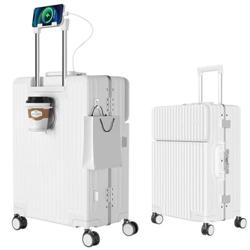 [ASHARD] スーツケース 多機能フロントオープン キャリーケース ストッパー付き 機内持ち込み キャリーバッグ 携帯スタンド USBポート付き カップホルダー付き 隠しフック機能 超軽量 耐衝…