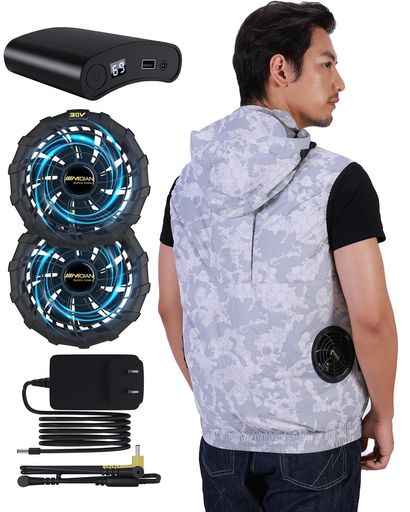 [MIDIAN] 空調作業服【30V超高出力 & 20000MAH大容量】 バッテリー付き 空調ベスト 作業着 5段階調節 3D循環送風 UV防止 熱中症対策 男女兼用 (XL, ホワイト迷彩)