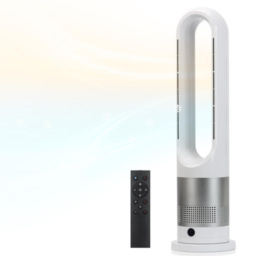 セラミックヒーター 【冷暖房兼用・羽なし】 タワーファン 3段階温風&8段階送風切替 左右80°首振り 2秒速暖 DCモーター 9Hタイマー 静音 大風量 温風 冷風 暖房器具 省エネ 電気代安い 転倒…