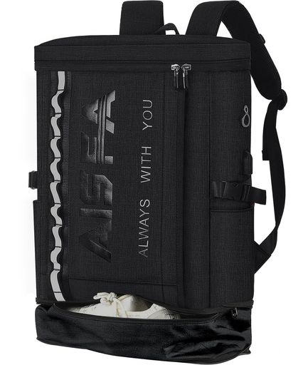 [AISFA] リュック メンズ リュックサック スクエア バックパック 防水17インチ PC ビジネス ラップトップバック USB充電ポート付き 30L アウトドア旅行防災 通勤 靴/弁当収納 (ブラック#3)