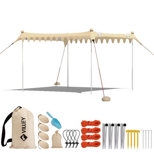 VILLEY タープ ビーチタープ ビーチサンシェード ビーチテント 4~6人用 タープテント ポール4本付き 300*332CM 300*332CM 紫外線防止 UVカット UPF50+ 遮光 通気 日よけ 日焼対策 熱中症対策 海水浴 …