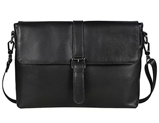 LANNSYNE 本革 ショルダーバッグ サコッシュ メンズ ミニメッセジャーバッグ 9.7インチIPAD対応 軽量 防水 カジュアルバッグ 斜め掛け 通勤 ブラック