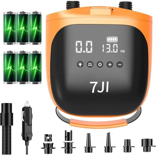 7JI サップ 電動ポンプ SUP用 電動パドルボードポンプ 空気入れ&空気抜き両対応 カヤック/浮き輪用に最適 ワンタッチ操作 低騒音？85DB 6種類のノズル付き 大容量4000MAH電池 DC車コネクタ&USB…