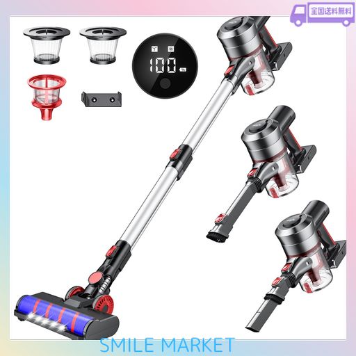 掃除機 コードレス 【2025進級版&45000PA超強力吸引&75分連続稼働】 LCD液晶ディスプレイ 壁掛けブラケット&アダプター付き コードレス掃除機 サイクロン スティッククリーナー ハンディクリ…