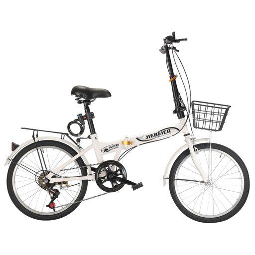 JIEBEIER 自転車 折りたたみ自転車 20インチ 7段変速 リアキャリア付き 前後泥除け装備 軽量 小径車 防滑タイヤ 高炭素鋼フレーム 男性 女性 初心者 通勤 通学 街乗り JZXC-02 (白-1)