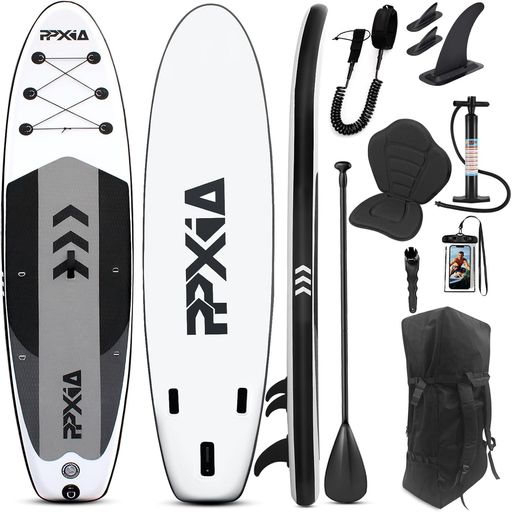 PPXIATO SUP ボード インフレータブル パドル耐荷重量200KG ボード カヤックシート付け 長320CM 幅82CM 厚15CM 両用パドル スタンドアップパドルボード 初心者 SUPセット 滑り止め 安定性 釣り ヨガ…