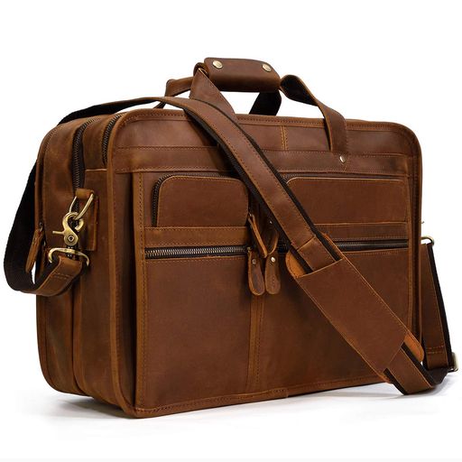 [LUUFAN] ビジネスバッグ 本革 メンズ 大容量 3収納室 ビジネス鞄 16インチ対応 底鋲付き 耐久 ブリーフケース 自立可 牛革 通勤鞄 出張 ブラウン