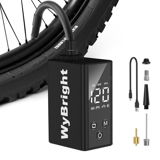 WYBRIGHT 2025超小型 自転車 空気入れ 電動ポンプ ロードバイク 120PSI 携帯便利 自動停止 急速充電 自転車 空気入れ コンパクト 米式仏式英式バルブ対応 ボール/ロードバイク/クロスバイク/マ…