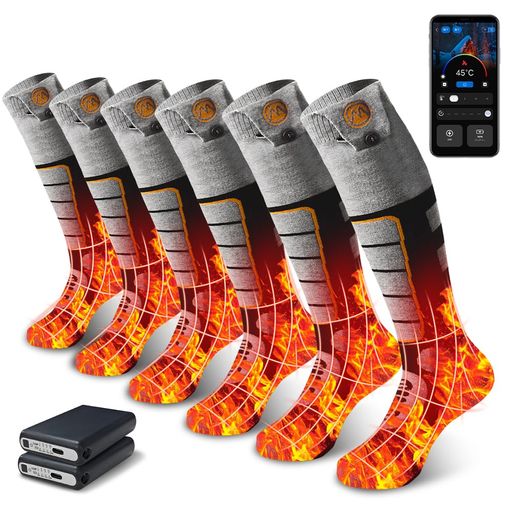 【3足/2足/1足入り】電熱ソックス 自動接続 つま先発熱対応 45-75°C温度調節 2個8000MAHバッテリー 2つの制御方法 5段階タイミング 高弾性 洗濯可能 男女兼用 日本語説明書付き (オレンジ-3足…