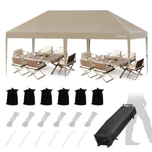CYFIE タープテント 3MX6M ワンタッチタープ 高さ3段階調節 イベントテント テント ワンタッチ UVカットコーティング 高耐水加工 ワンタッチテント 組立て簡単 持ち運び便利 防災砂袋？ペグ？…
