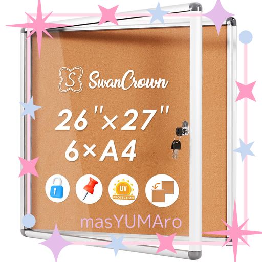 SWANSEA ピンコルクボード 密閉型コルク掲示板 壁掛け掲示板保護ディスプレイケース 小売学校アパート用 670MM×720MM