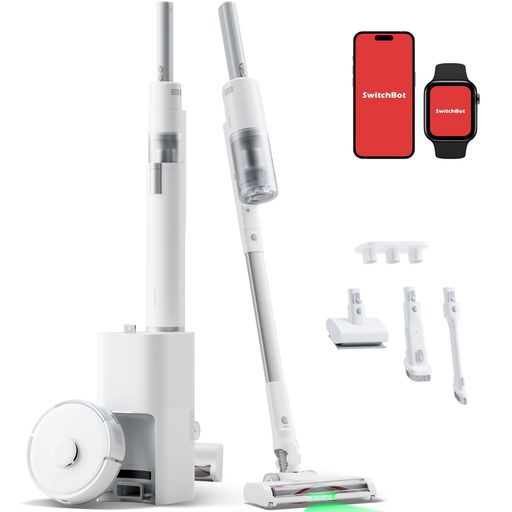 【3IN1、超小型】 SWITCHBOT ロボット掃除機 K10+PROCOMBO コードレス掃除機 - 軽量 20000PA 自動ゴミ収集 使い捨てシート/水拭き/静音/置くだけで充電/障害物回避/禁止エリア/スティック/ハンディ/4…