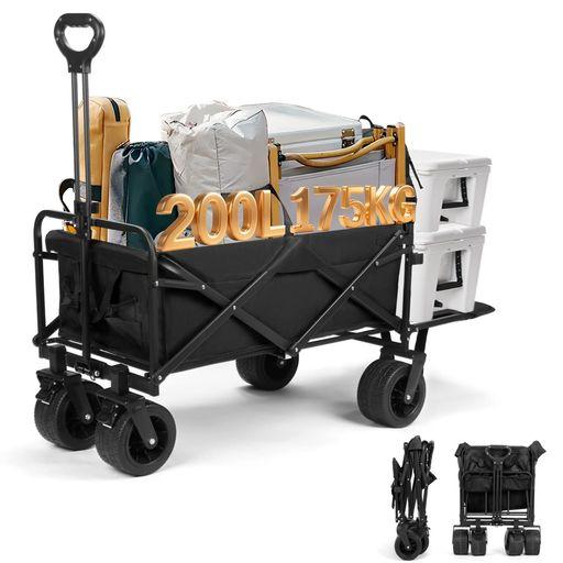 VIVIDORAD キャリーワゴン 【2025強化版 大容量200L 耐荷重175KG 後部展開可】 アウトドアワゴン 大型 キャンプ カート ブレーキ付き コンパクト収納 こども乗せれる 軽量 10CMワイドタイヤ搭載 …