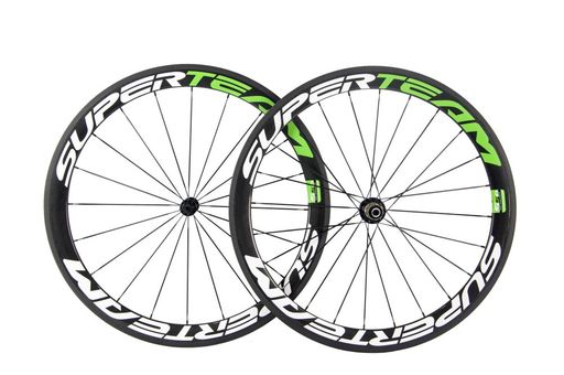 SUPERTEAM 50MM クリンチャ ーホイールセット700C 23MM ロードバイク カーボン ホイール (ホワイト/グリーン)