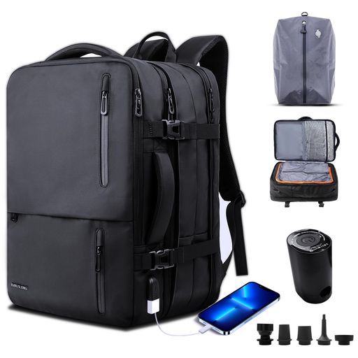 [KINGSLONG] ビジネスリュック リュックサック 拡張機能25-55L 真空圧縮バッグ付き 真空ポンプ付き 多層収納 多ポケット 防水 おしゃれ 4WAY メンズ リュック 通勤 出張 通学 旅行 USBボート付き