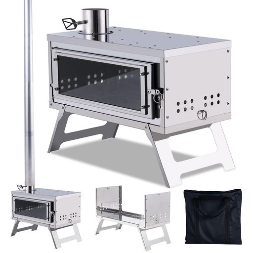 CHANGE MOORE 薪ストーブ 二次燃焼 折りたたみ コンパクト【日本語説明書付き】 組み立て簡単 焚火台 耐熱ガラス窓 煙突付き キャンプ アウトドア用 ツーリング バイクキャンプ 収納バッグ…