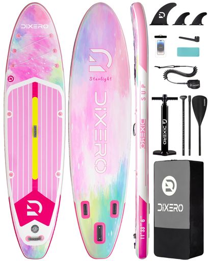 DIXERO (ディクセロ) 空気注入式 スタンドアップパドルボード 11フィート X 33インチ 大人用 エクストラワイド パドルボード プレミアムアクセサリー付き 調節可能なパドル ハンドポンプ ボ…