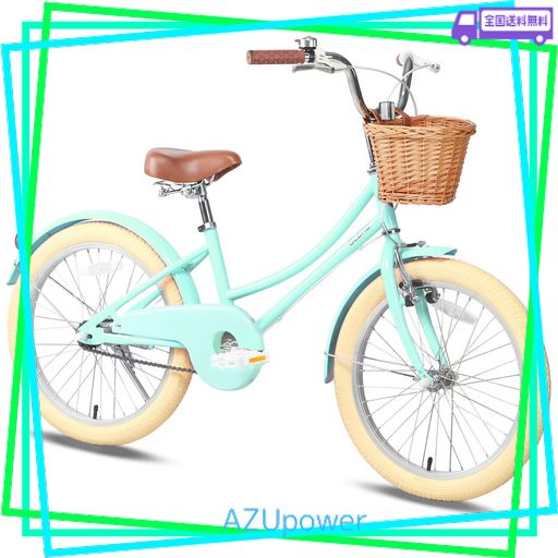 【GLERC】LITTLE MOLLY 女の子子供用自転車 可愛いキッズバイク 乗り練習 低学年 幼児 貼り紙DIY 三輪自転車 柔らかいサドル 藤カゴ付き 取り外し補助輪付き 6〜12歳 レトロシンプルマカロンカ…