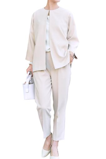 [MORE AUNI] セレモニースーツ レディース ママ スーツ ジャケット パンツ セットアップ セレモニー 入卒 母親 入園 入学 卒業 卒園 式 アンサンブル J327015-16 (BEG M) ベージュ / J327015-16