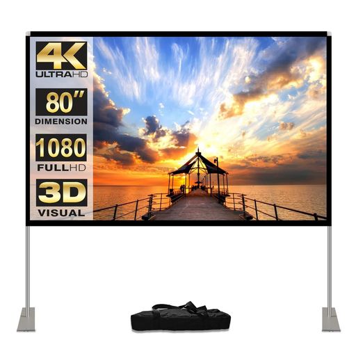 HOIN プロジェクタースクリーン 80インチ 4K 16:9 HD プロジェクタースクリーン 3D ポータブル 自立型タイプ アルミニウム マット 室内室外 視野角160° PPT ホームシアター 会議室