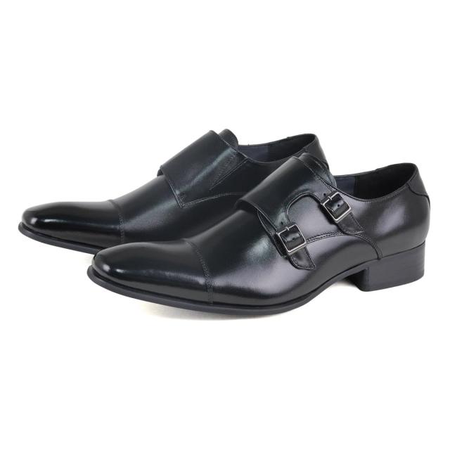 サラバンド スクエアトゥダブルモンクカウレザードレスシューズ/7773 7773 メンズ ブラック 27.5 cm 3E