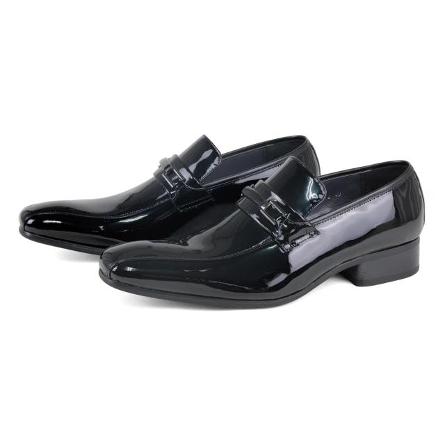 サラバンド MADE IN JAPAN スクエアトゥカウレザービットローファー 7772 メンズ ブラックエナメル 28.0 cm 3E