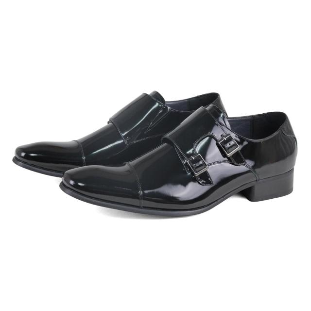 サラバンド スクエアトゥダブルモンクカウレザードレスシューズ/7773 7773 メンズ ブラックエナメル 27.0 cm 3E