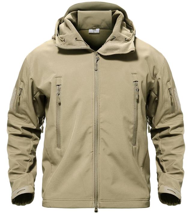 TACVASEN サメ皮ソフトシェル 撥水 フリースコート スポーツ ジャケット メンズ おしゃれ サバゲー 装備 スポーツウェア カーキ L