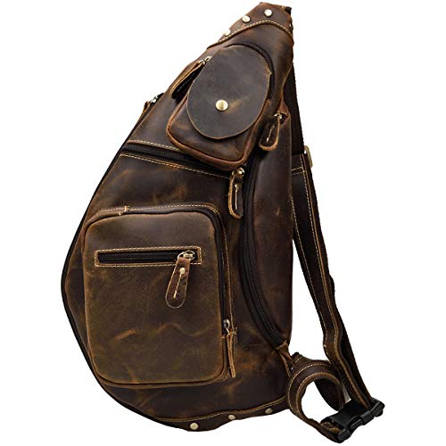 Luufan メンズ ボディバッグ レザー 斜め掛けバッグ レトロ ディバッグ 男性 大容量 ワンショルダーバッグ 本革 ブラウン