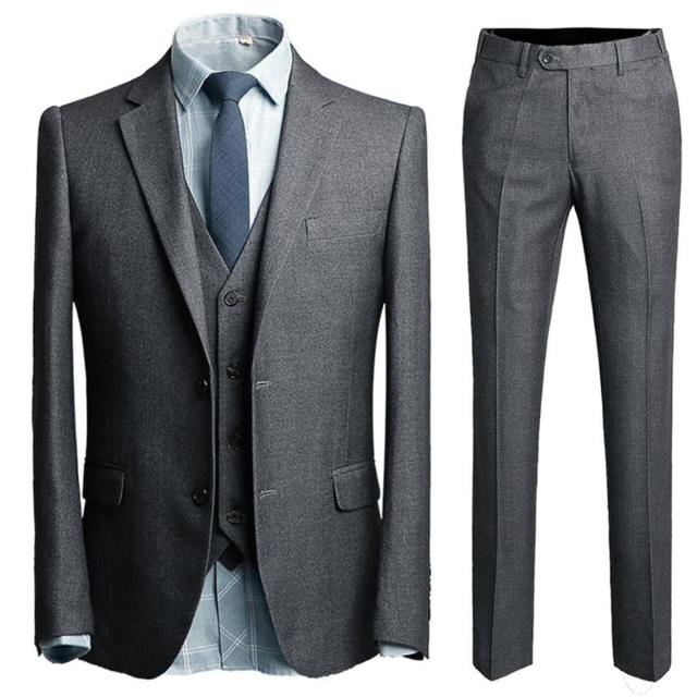 YFFUSHI スーツ メンズ 3点セット ジャケット スラックス ベストチェック ビジネス カラバリ豊富 (グレー,M)
