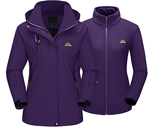 TACVASEN 登山服 レディース スキージャケット 大きいサイズ 多機能 パーカー ブルゾン バイク 裏フリース 秋用 ダークパープル S