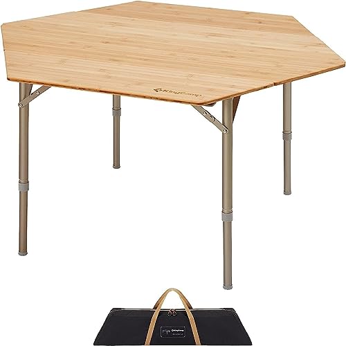 KingCamp アウトドア テーブル 折り畳み 竹製 キャンプテーブル 4折 六角 高さ無段階調節 耐荷重30 kg ピクニック レジャー 用 コンパク